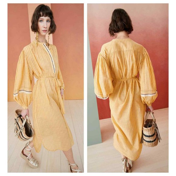 Ulla Johnson | Dresses | Ulla Johnson Rabea Striped Midi Dress In Wheat ...
